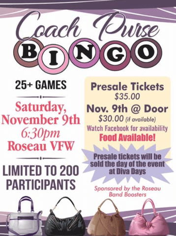 Coach Purse Bingo | RHS Band Fundraiser - Go Explore Roseau, Minnesota